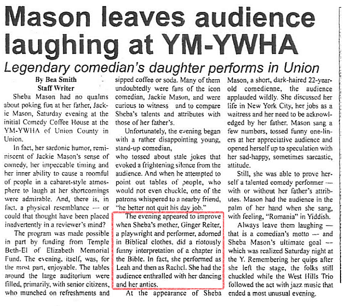 Hire Sheba Mason- Jackie Mason's Daughter - Comedian in New York City ...